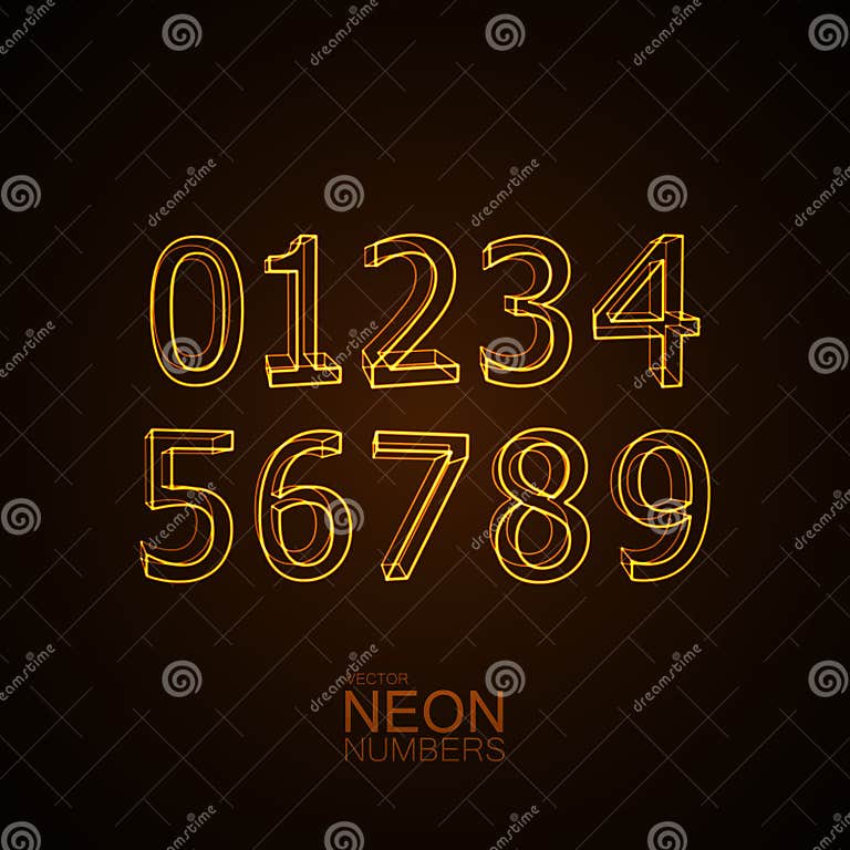 Neon 3D number set. stock vector. Illustration of decoration - 80080210