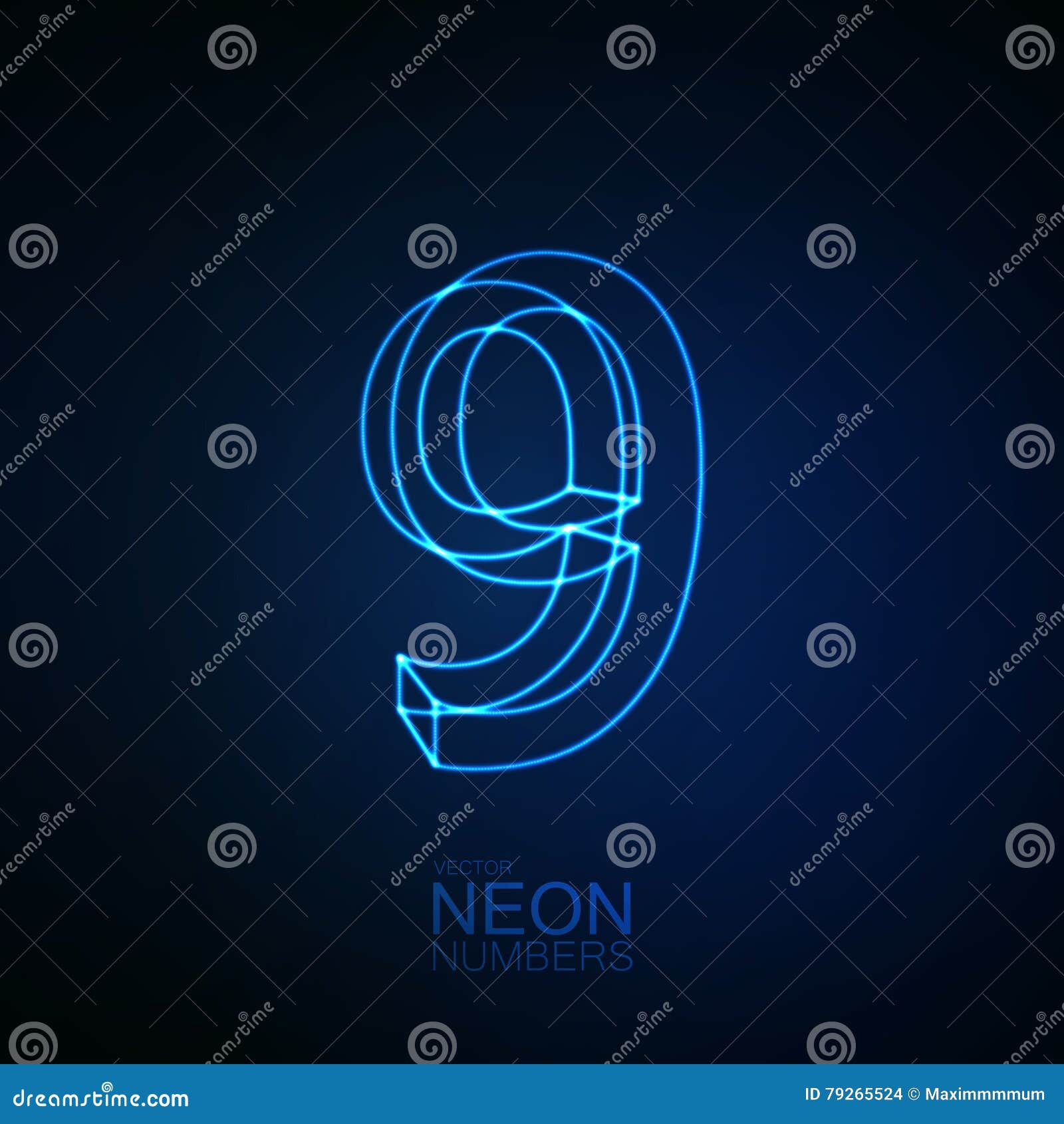 Neon 3D number 9 stock vector. Illustration of nine, glow - 79265524
