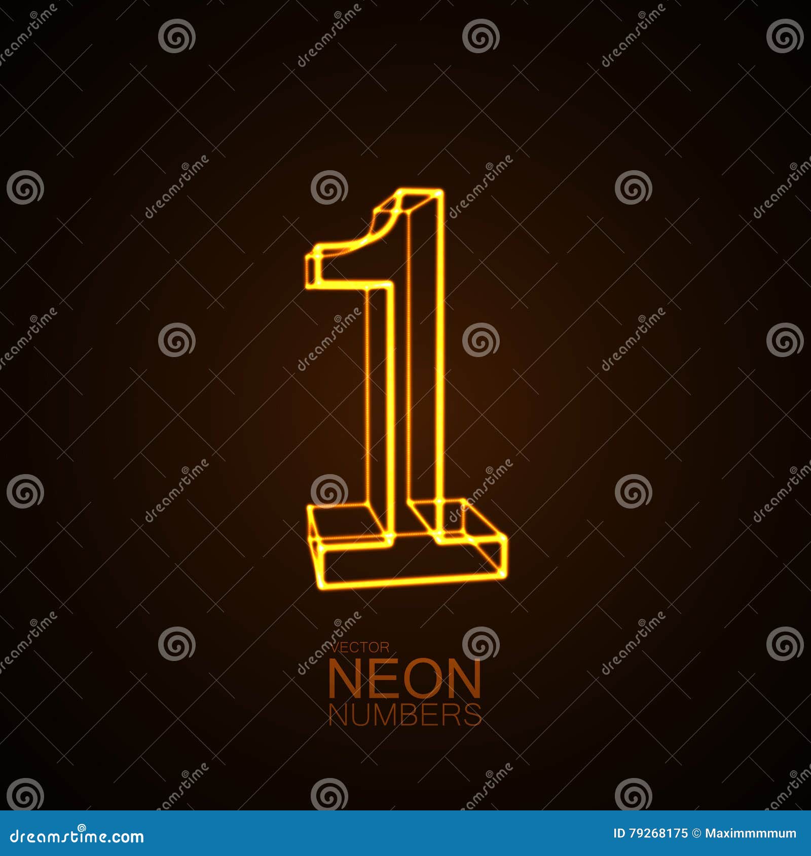 Neon 3D number 1 stock vector. Illustration of illuminated - 79268175