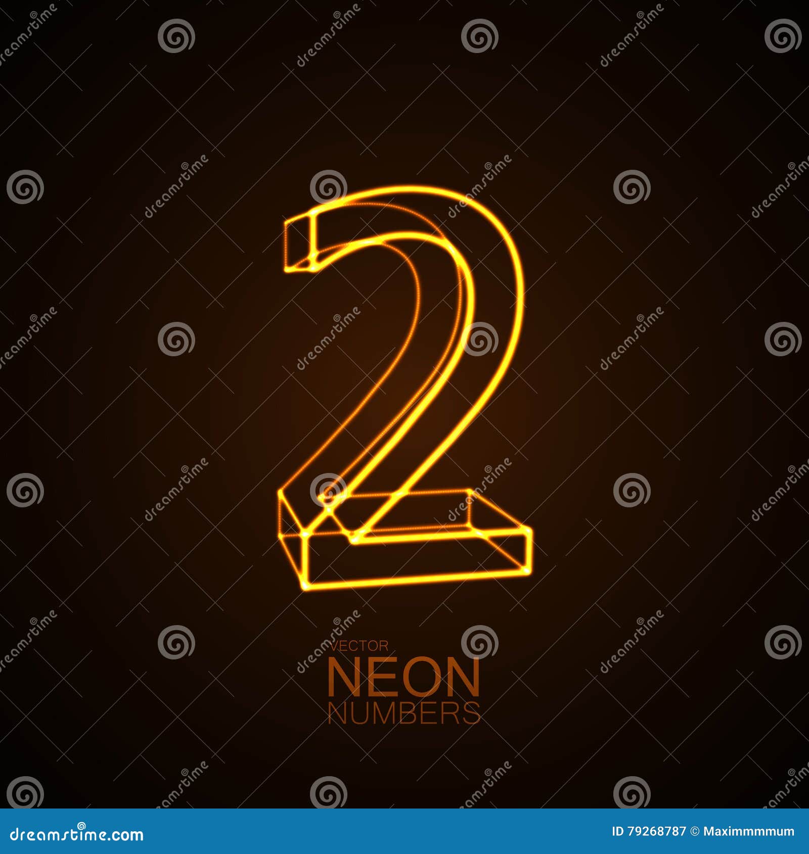Neon 3D number 2 stock vector. Illustration of neon, lettering - 79268787