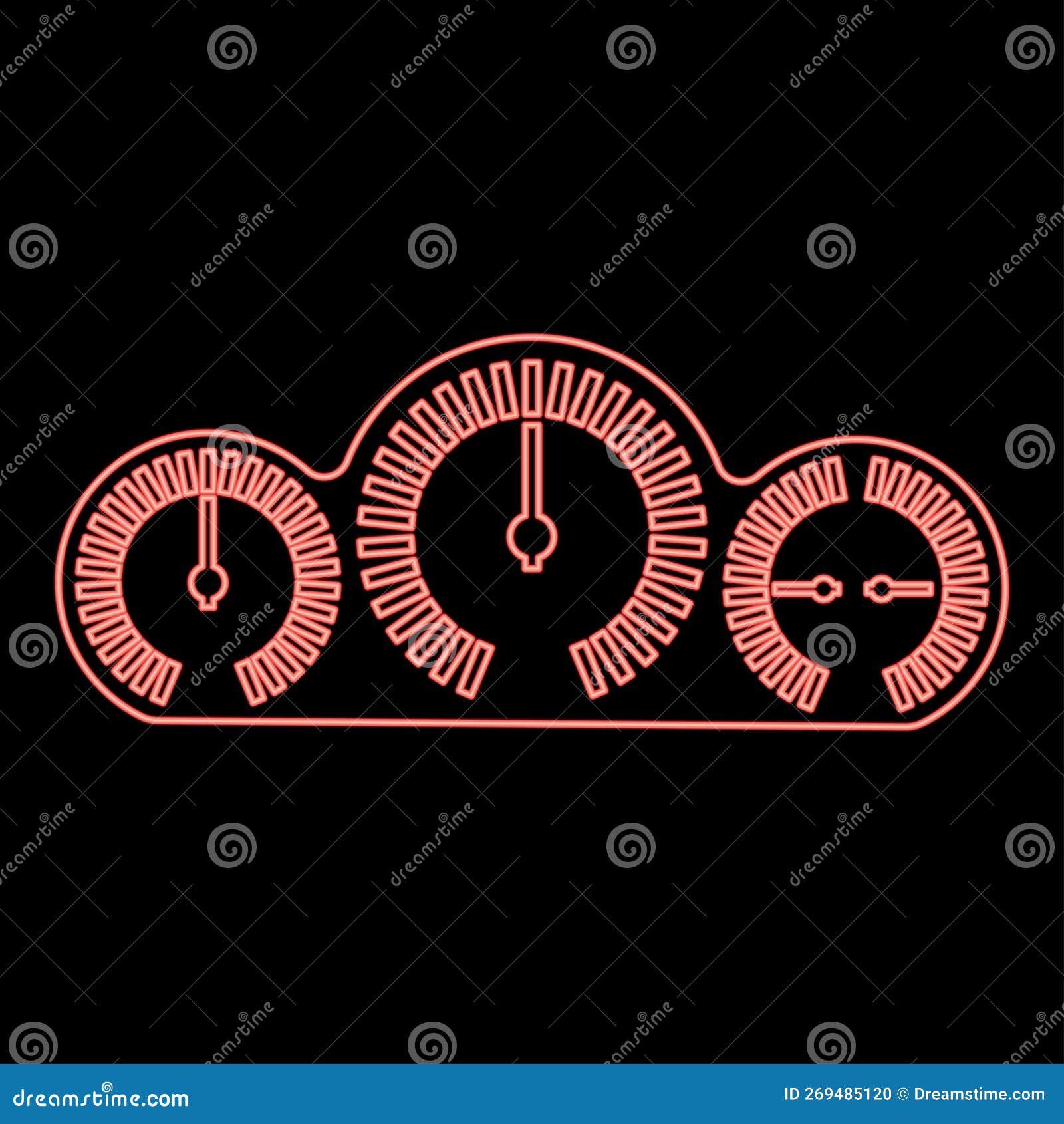 Neon Dashboard Car Panel Speed Display With Gauge Red Color Vector ...