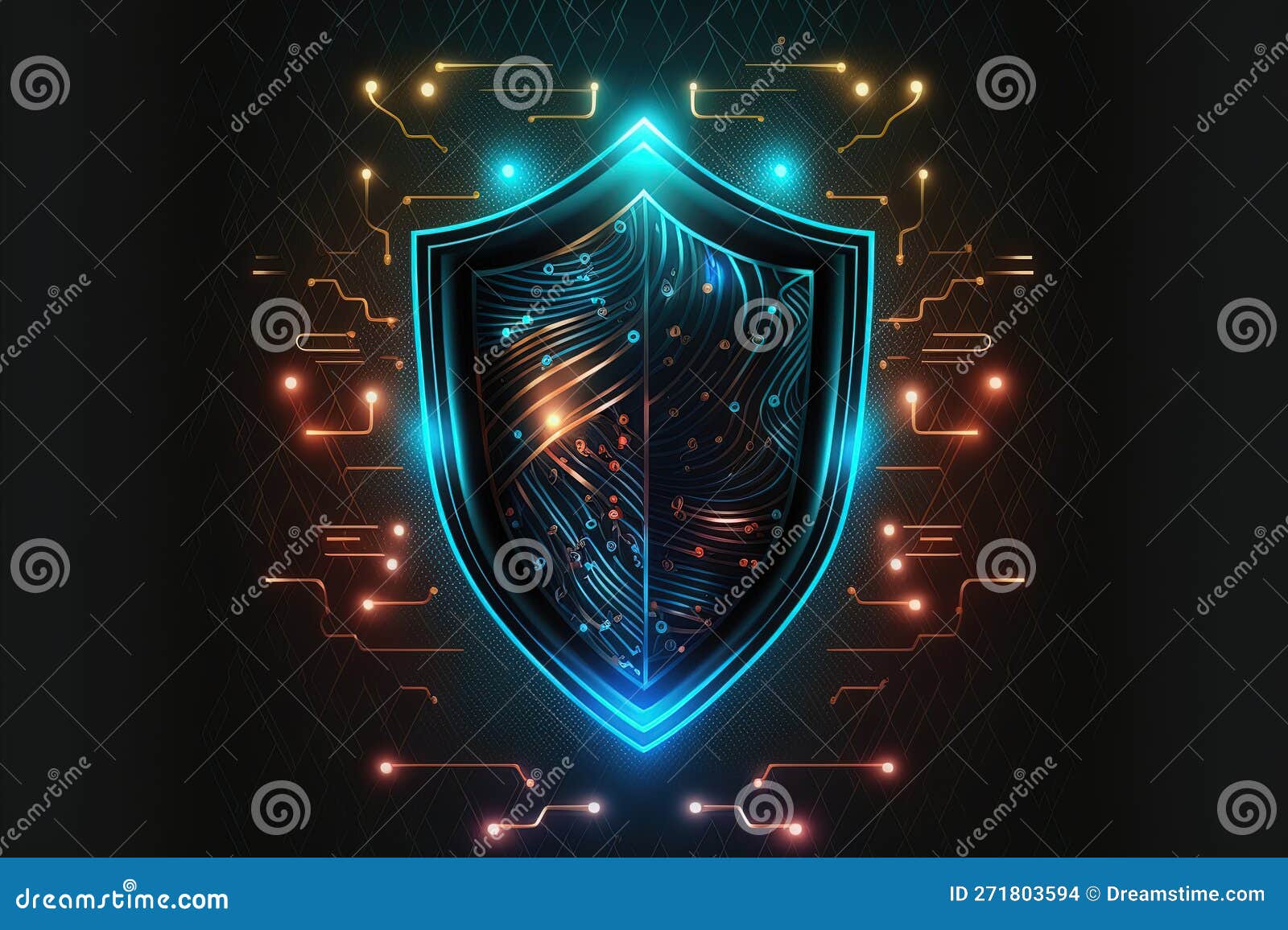 Neon Data with Security Shield. Concept of Protection, Cyper Safety. AI ...
