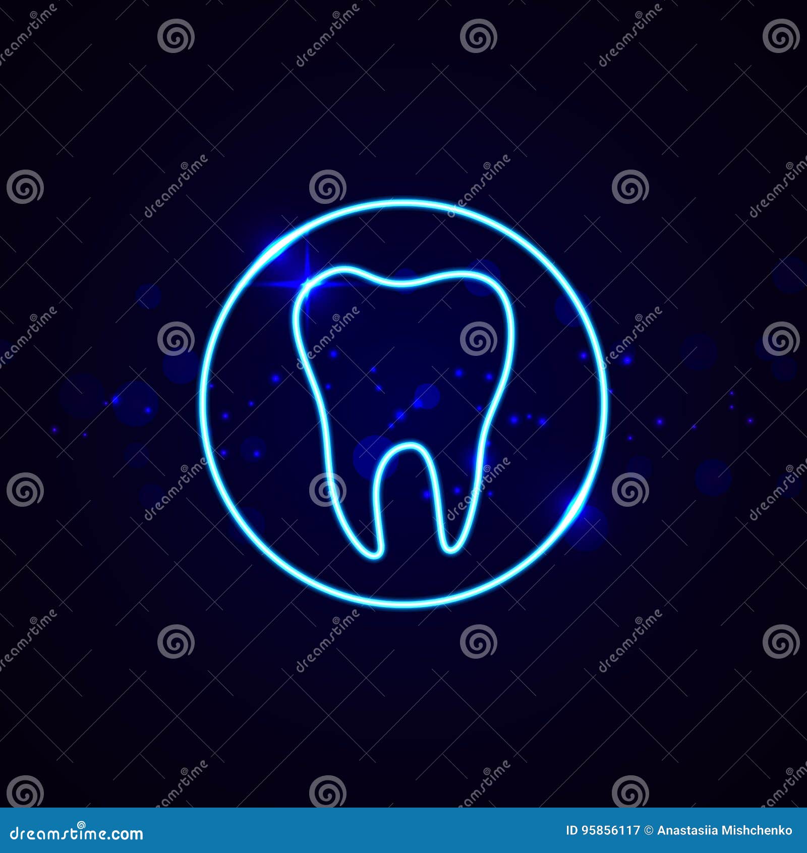 Neon Dental Sign. Shining Tooth Vector Emblem Stock Vector ...