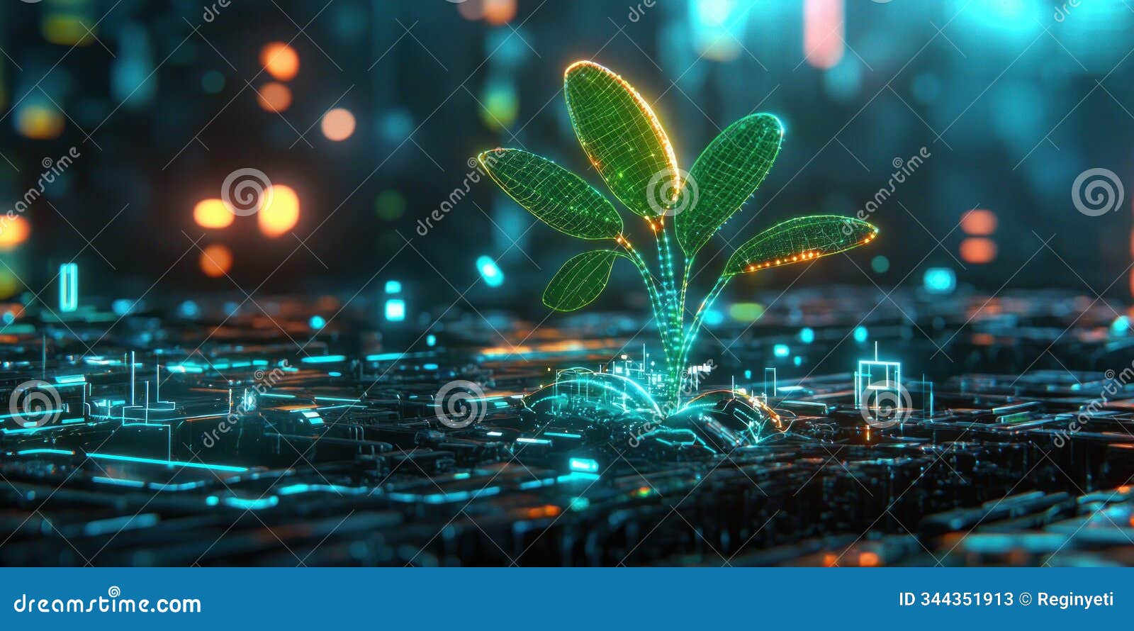 Neon Digital Bean Plant Sprouting with Schematic Components on ...