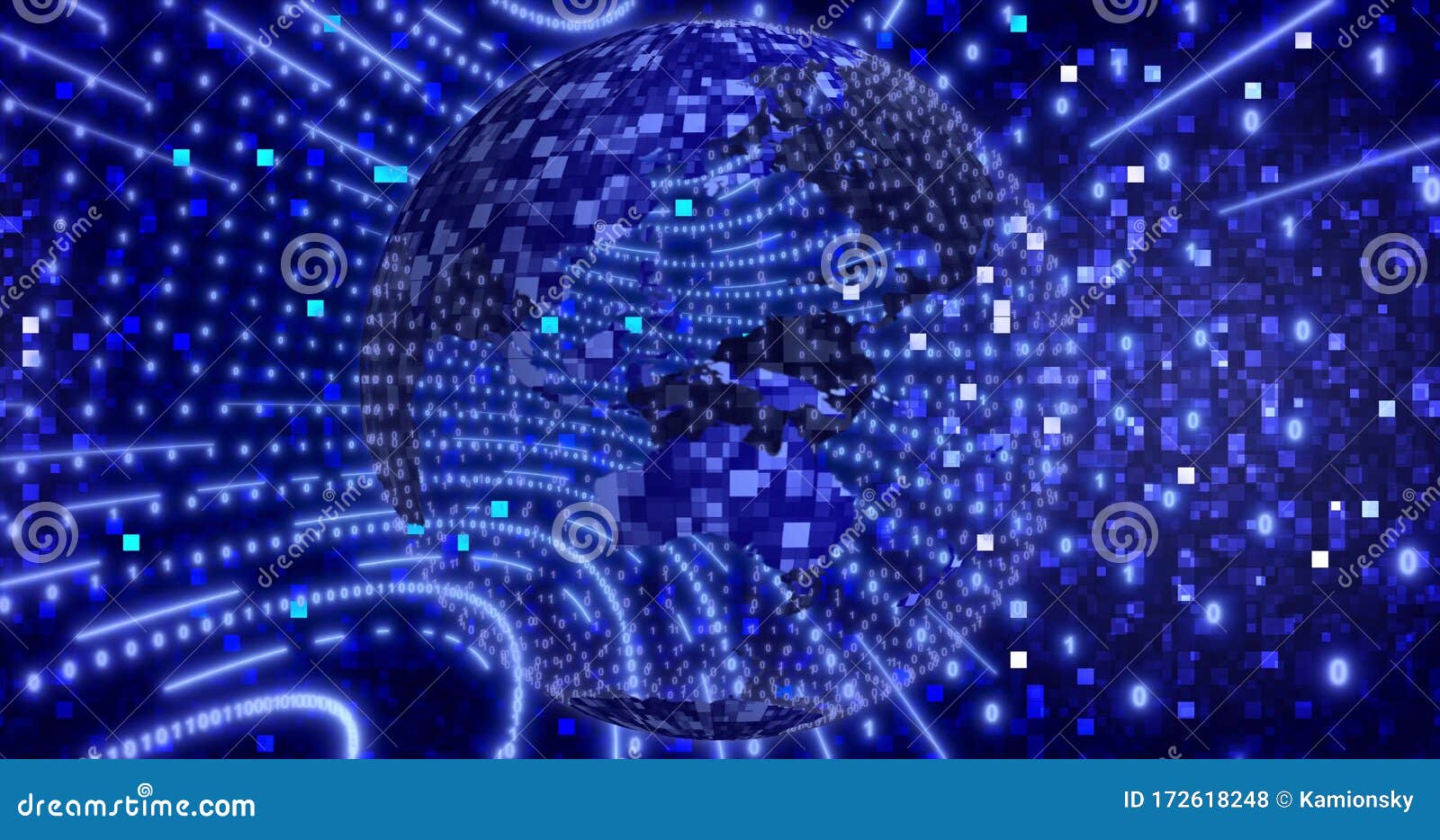 Neon Digital Binary Background with Rotating Planet Earth. Animation ...