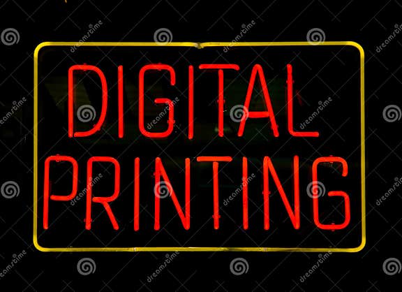 Neon Digital Printing Sign stock image. Image of dark - 2163855