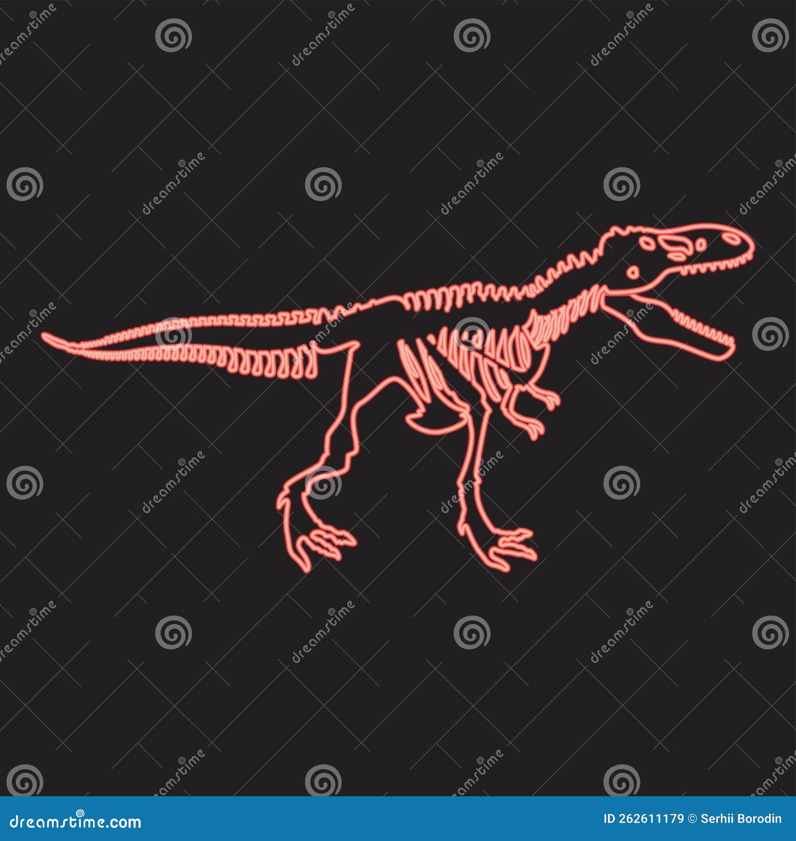 Neon Dinosaur Skeleton T Rex Red Color Vector Illustration Image Flat ...