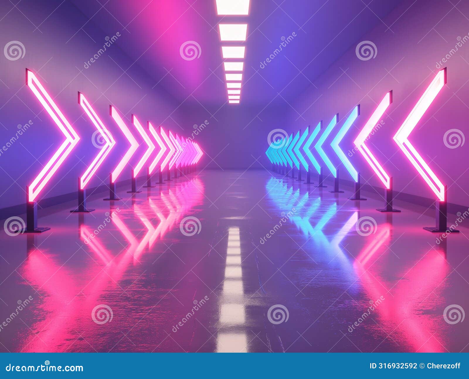 Neon Direction Concept Hallway Stock Photo - Image of symmetrical ...