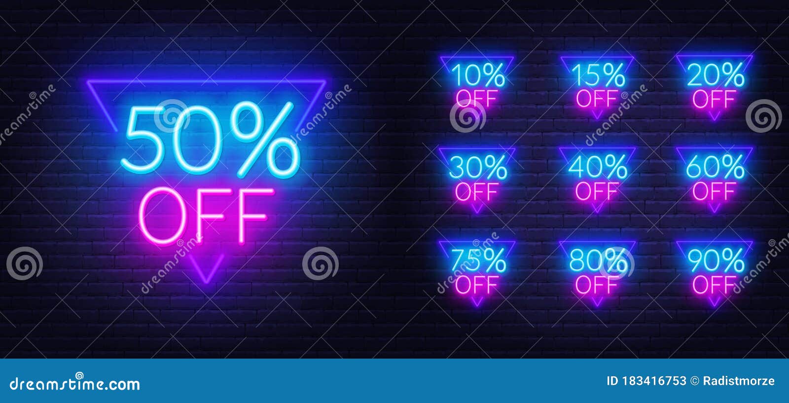 Neon Discount Template. Bright Discount Light Signs on a Dark ...