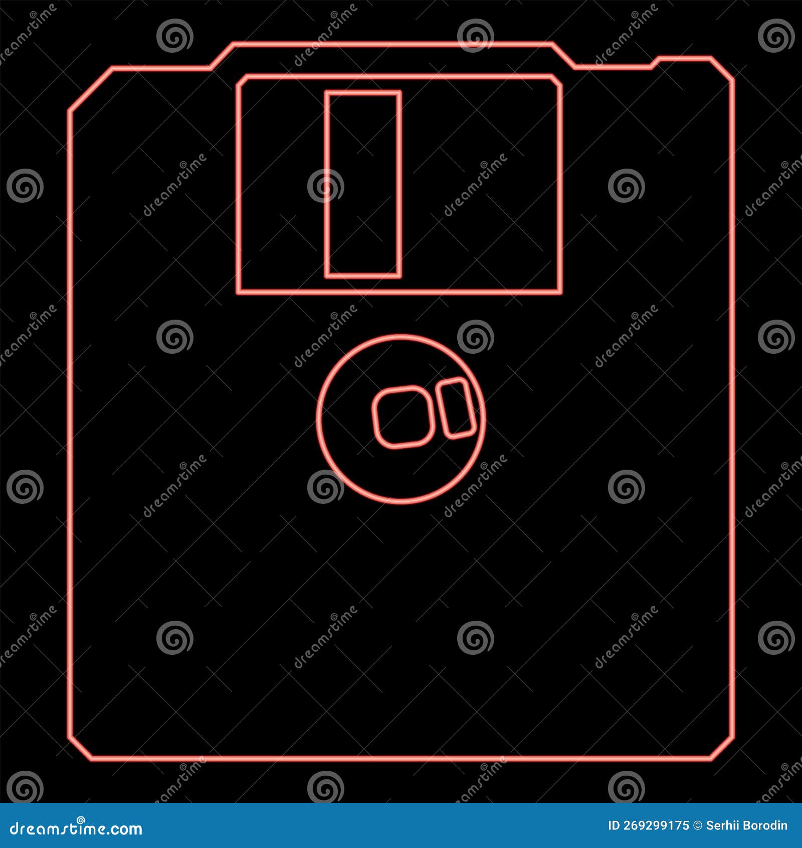 Neon Diskette Floppy Disk Storage Concept Red Color Vector Illustration ...