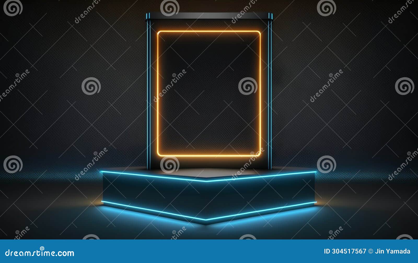 Neon Display Stand on Dark Background. 3D Rendering. Neon Lights Stock ...