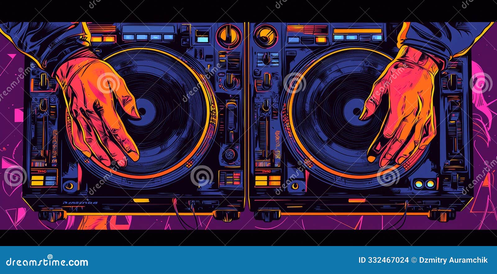 Neon DJ Booth - Modern Illustration for Techno Music Stock Photo ...