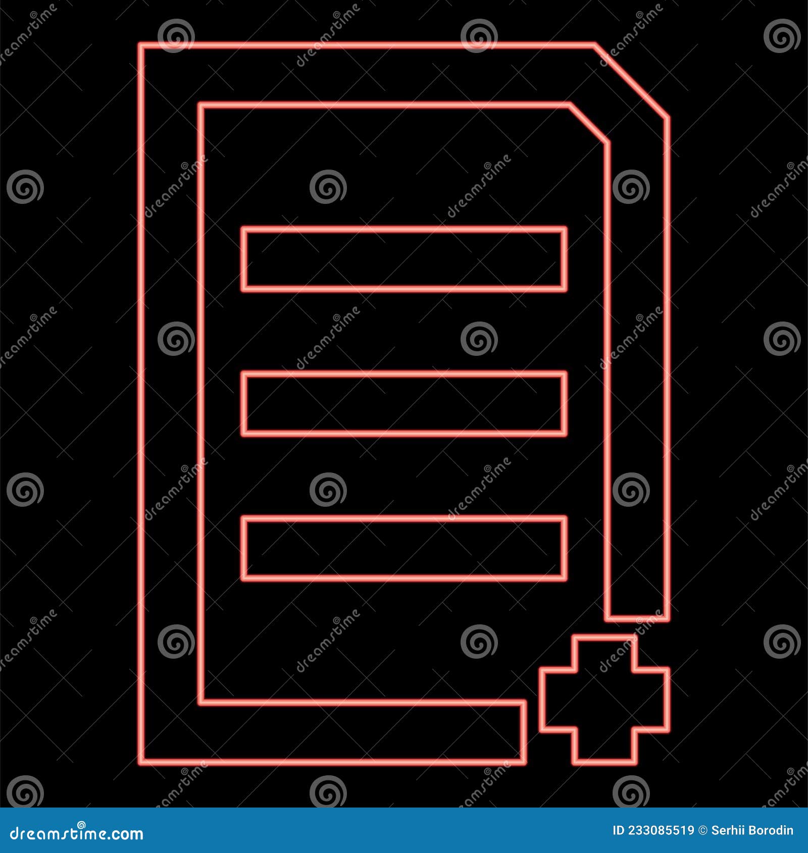 Neon Document Sheet Add Red Color Vector Illustration Flat Style Image ...