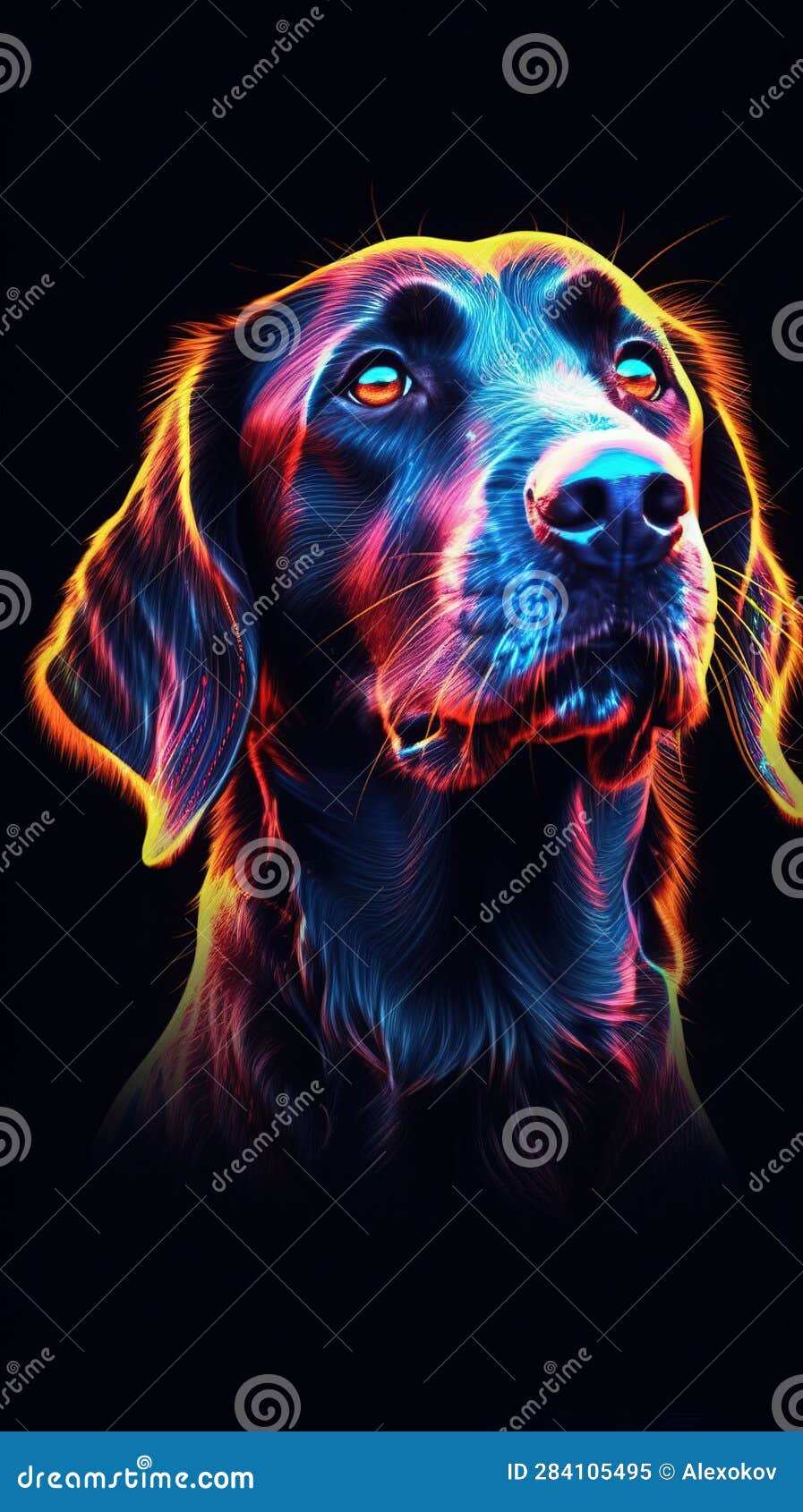 Neon Dog on Dark Background. Stock Illustration - Illustration of ...