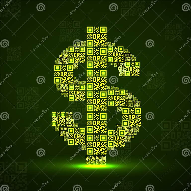 Neon Dollar Sign of Qr Code Stock Vector - Illustration of bank, debt ...