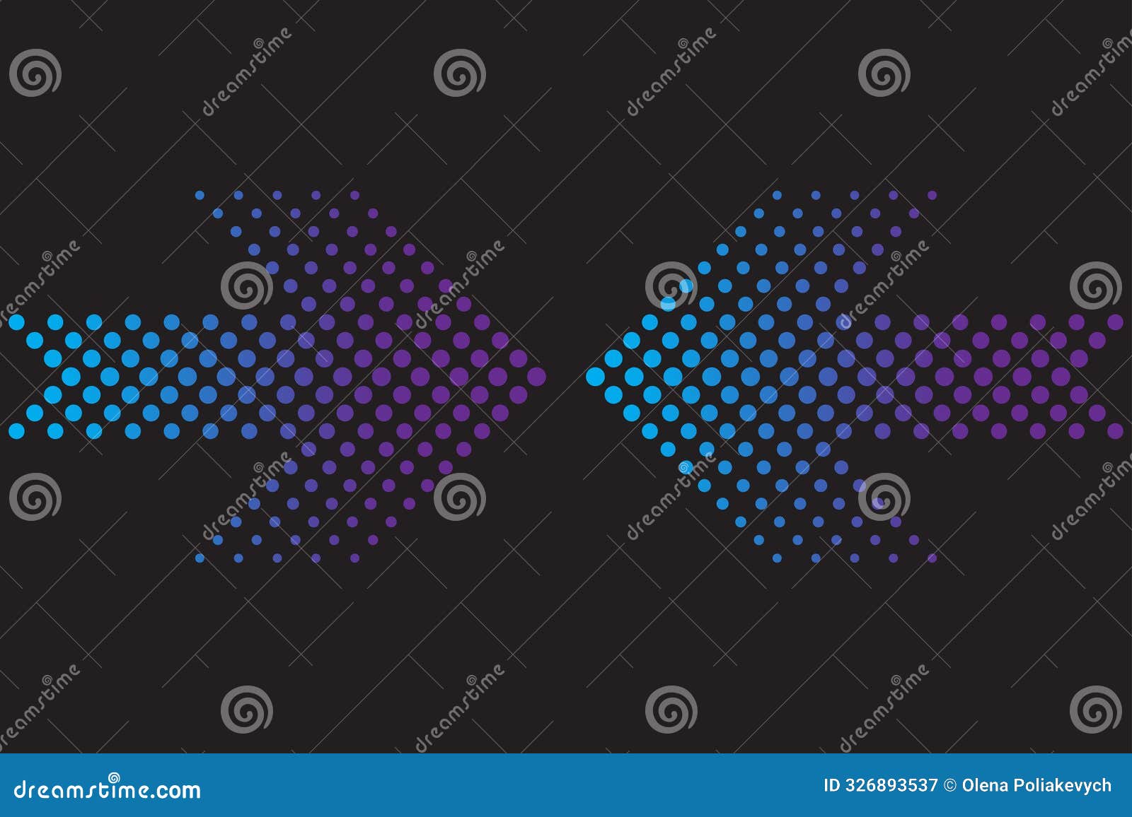 Neon Dotted Arrows. Symmetrical Halftone Pattern. Gradient Blue Green ...