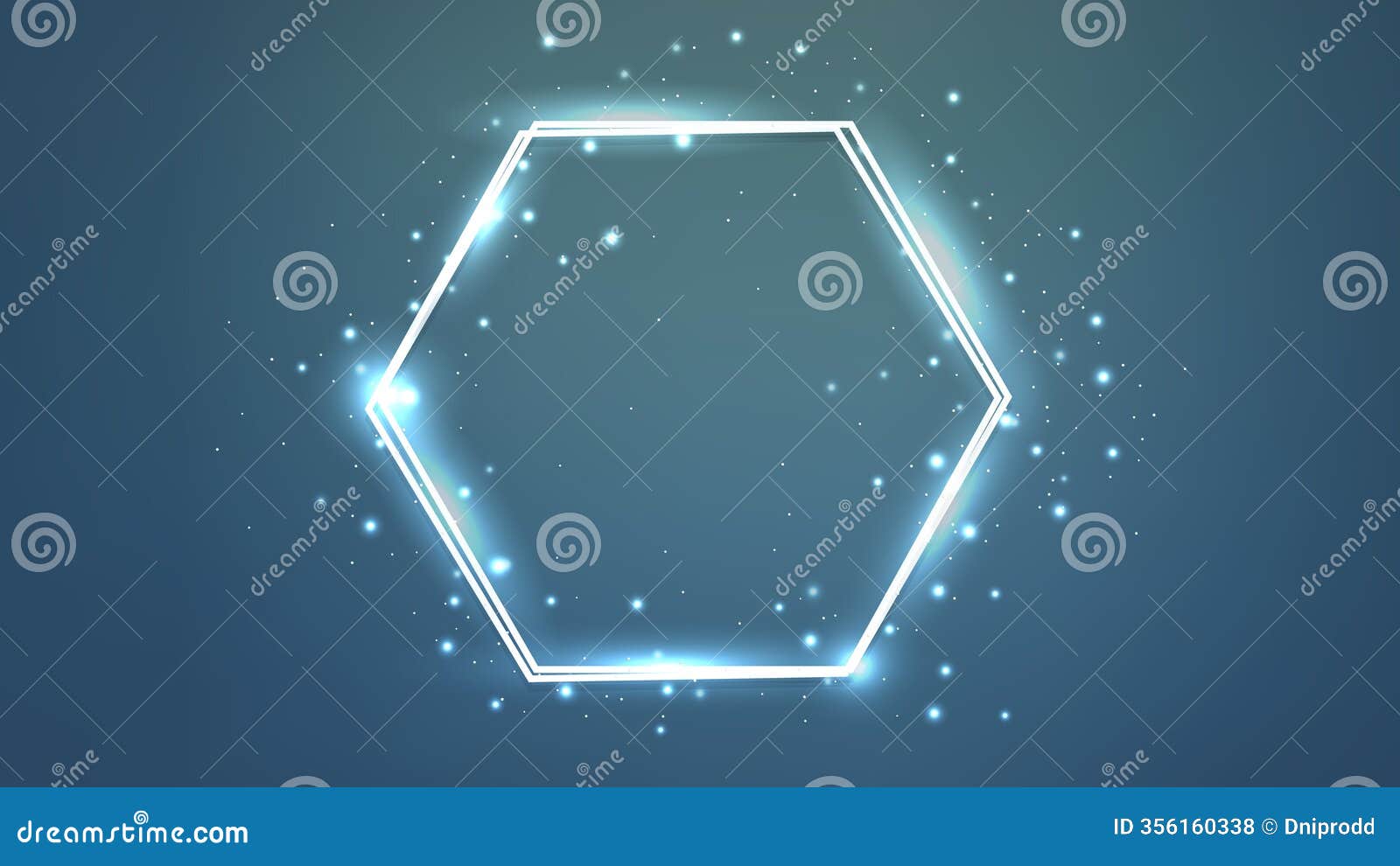 Neon Double Hexagon Frame with Shining Effects and Sparkles Stock ...