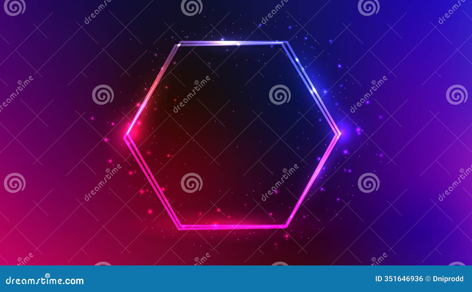Neon Double Hexagon Frame with Shining Effects and Sparkles Stock ...