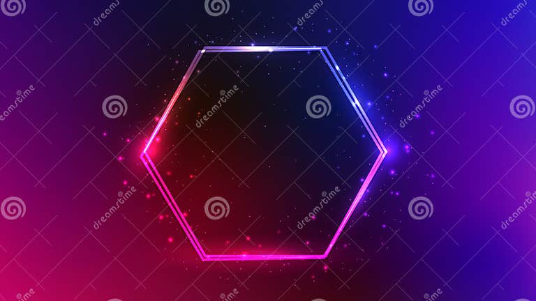 Neon Double Hexagon Frame with Shining Effects and Sparkles Stock Vector - Illustration of ...