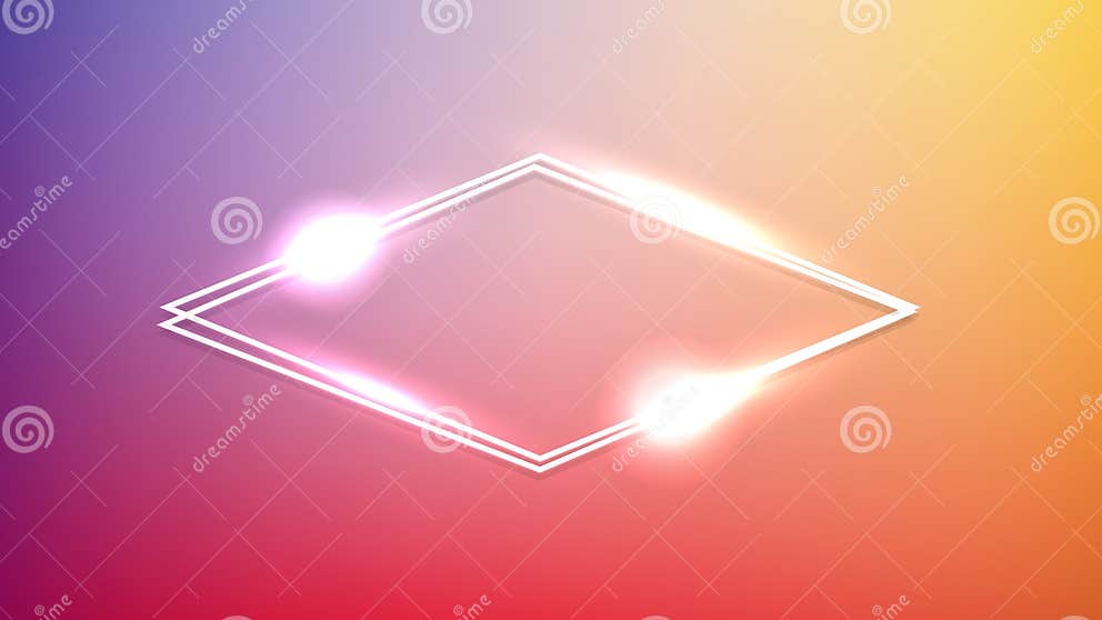 Neon Double Rhombus Frame with Shining Effects Stock Vector ...