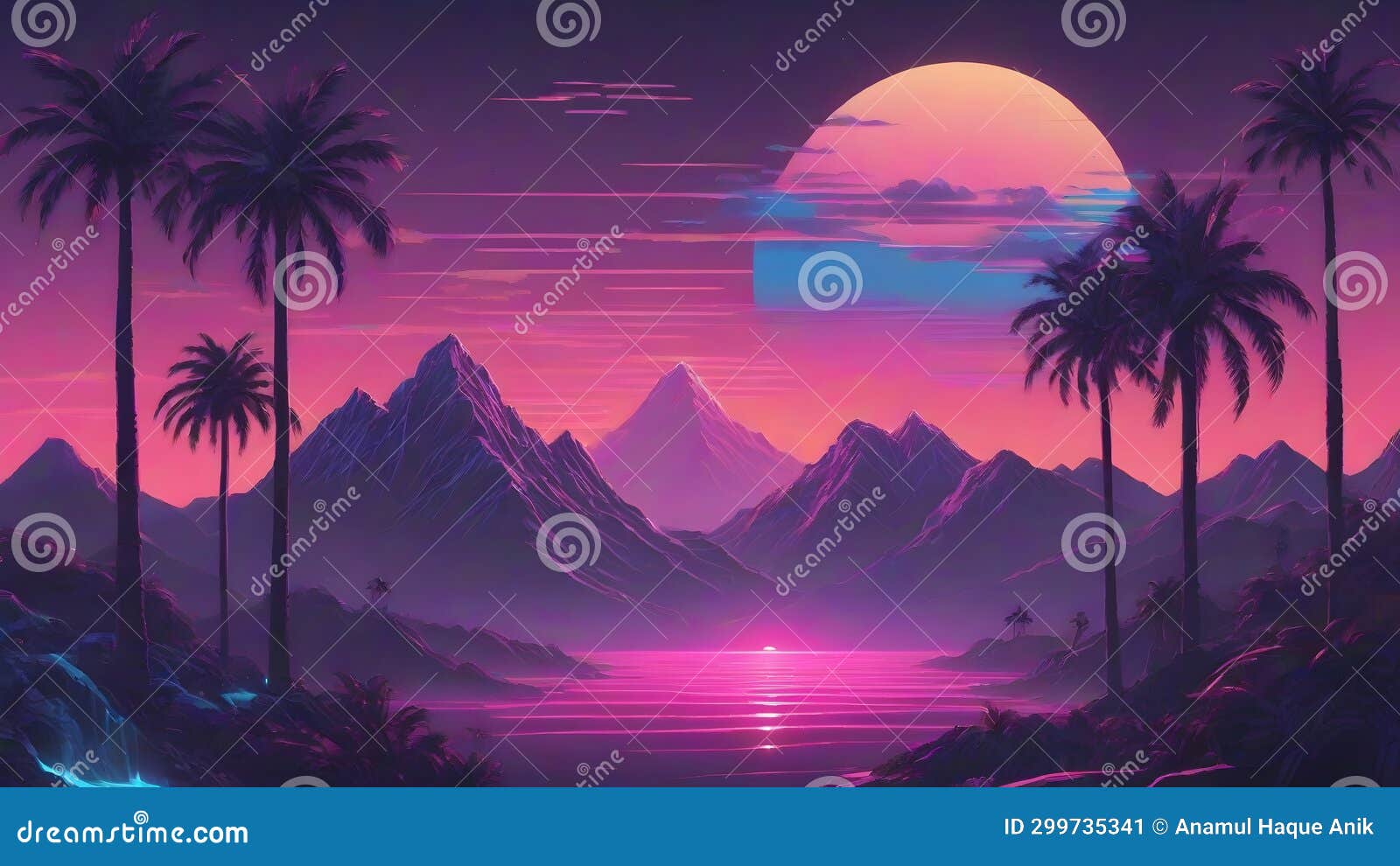 Neon Dreamscape Hyper Realistic Valley. Neon Lights and Aesthetics ...