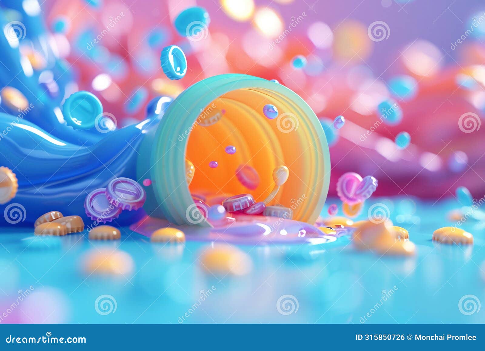 Neon-drenched Bottle Caps Form a Digital Vortex Symbolizing a Sudden ...