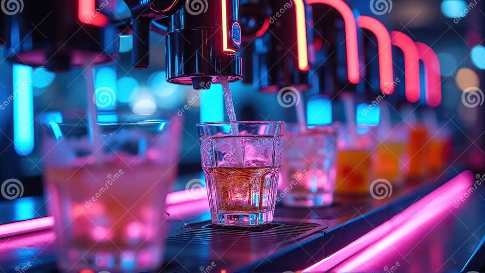 Neon Drinks at a Bar. stock illustration. Illustration of hour - 332008405
