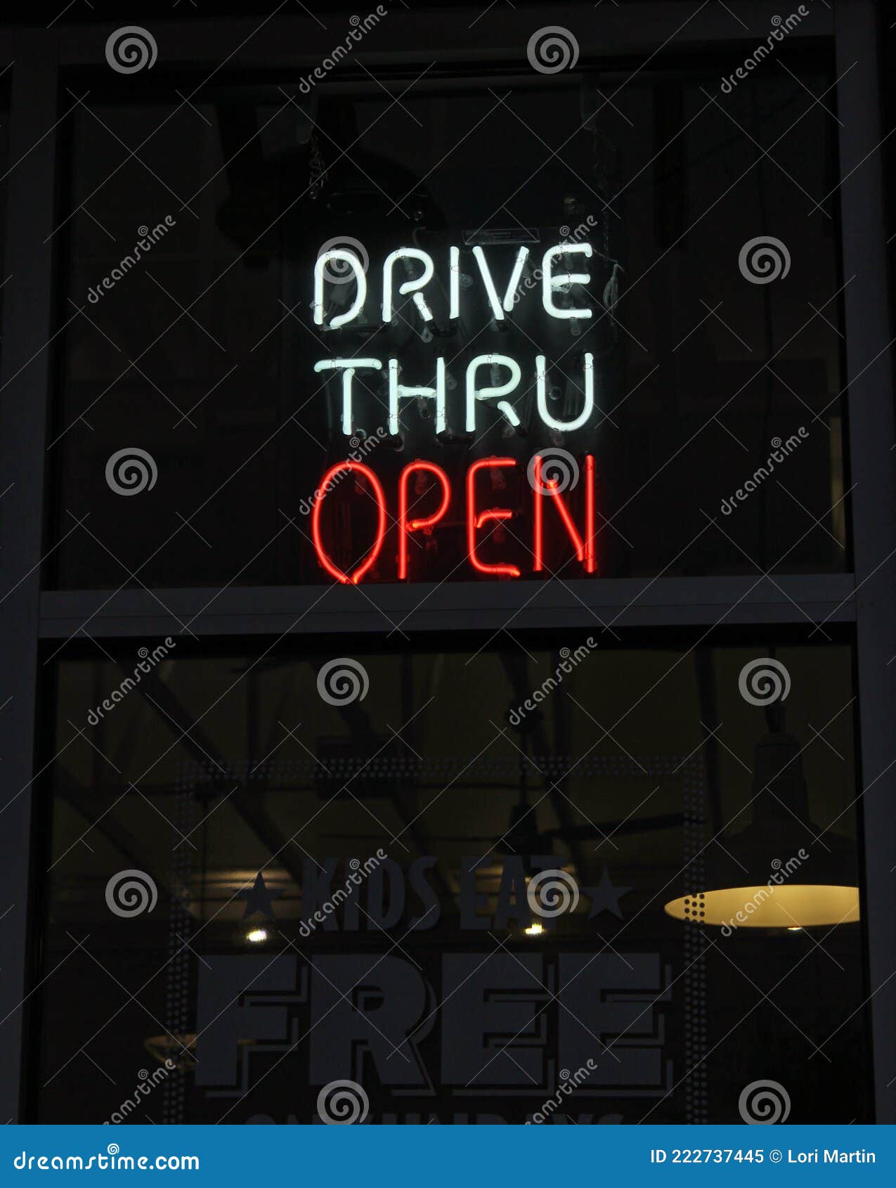 Neon Drive Thru Open Sign in Restaurant Window Stock Image - Image of ...