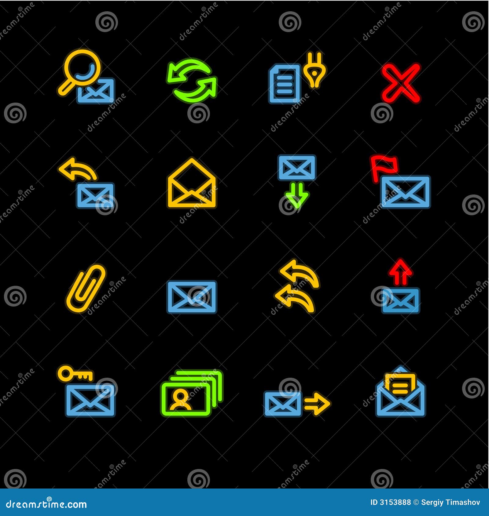 Neon e-mail icons stock vector. Illustration of color - 3153888