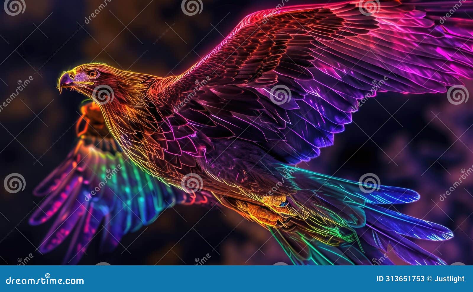 A Neon Eagle Soaring High Above the Savannah Its Wings Creating Vibrant ...
