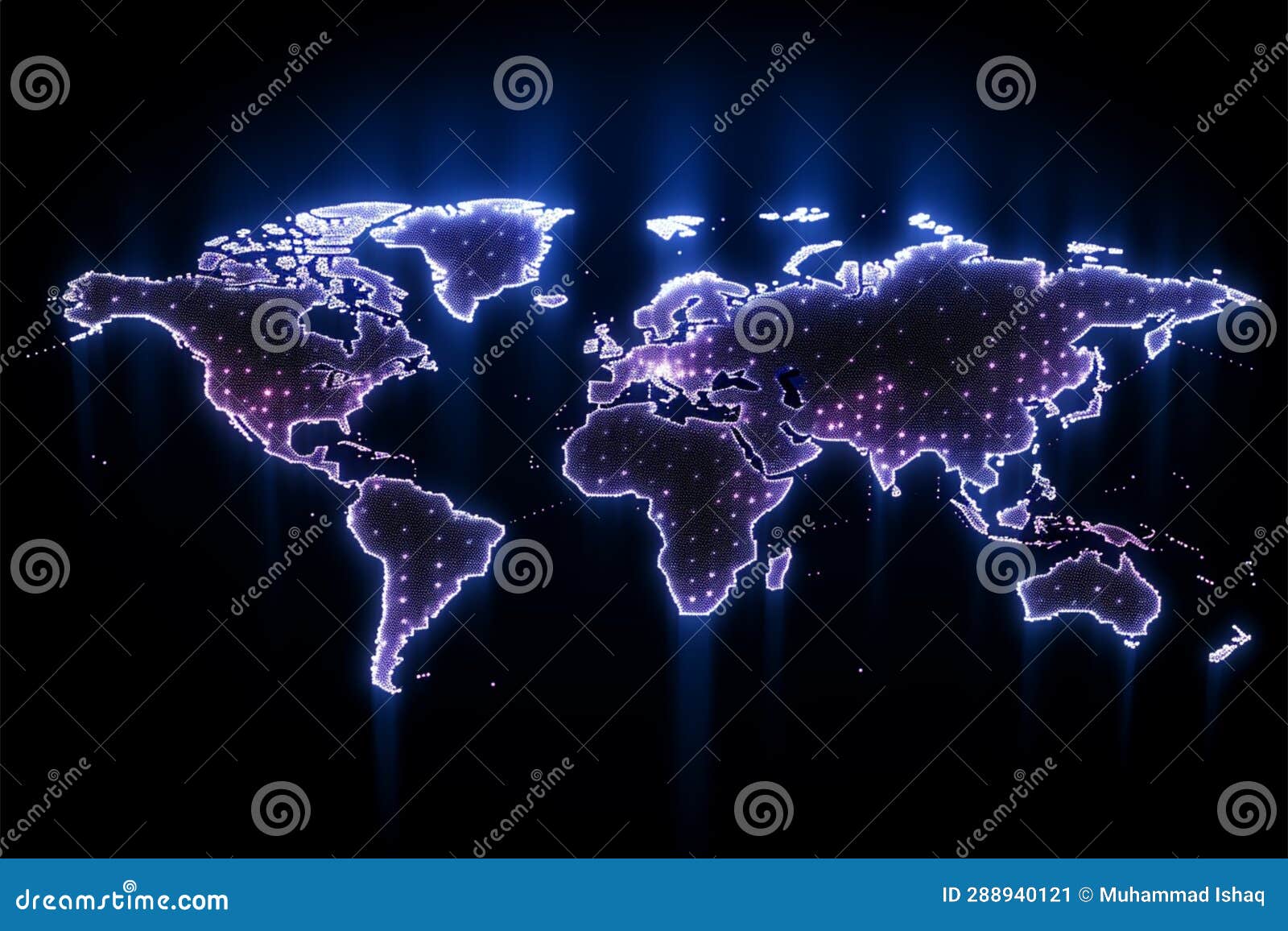 Neon Effect World Map Created from Dots, Symbolizing Globalization ...