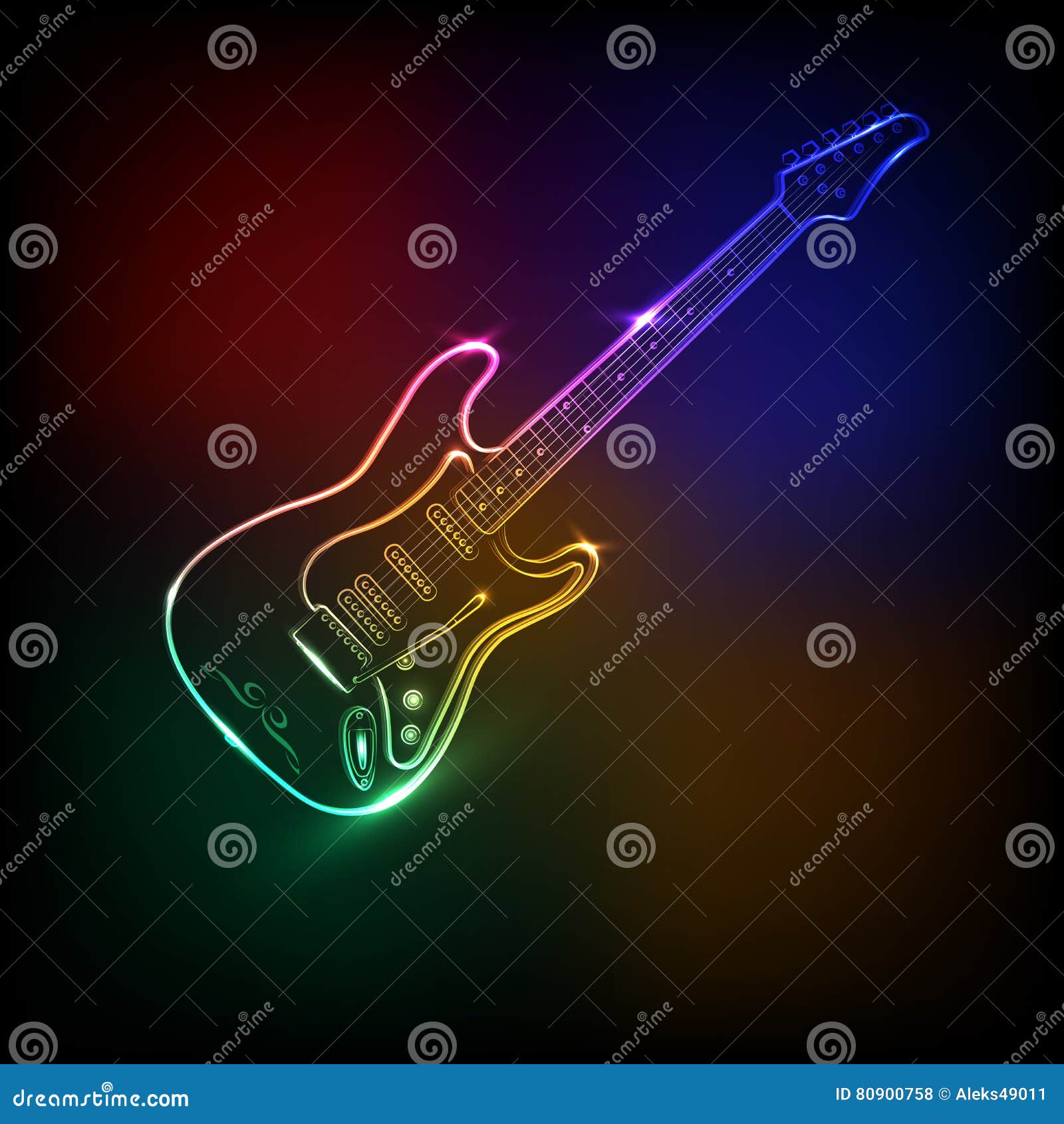 Neon electric guitar stock vector. Illustration of guitar - 80900758