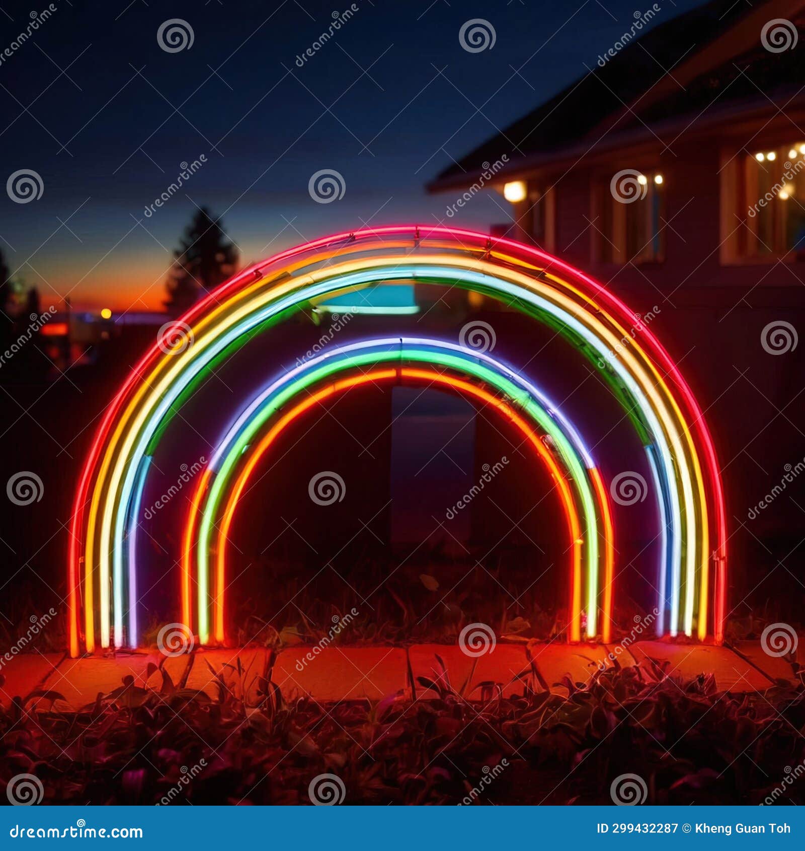 Neon Lights in Shape of Rainbow, Signifying Hope and Diversity Stock ...