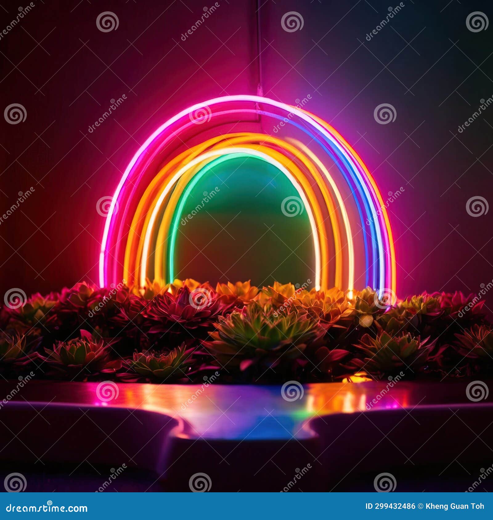 Neon Lights in Shape of Rainbow, Signifying Hope and Diversity Stock ...
