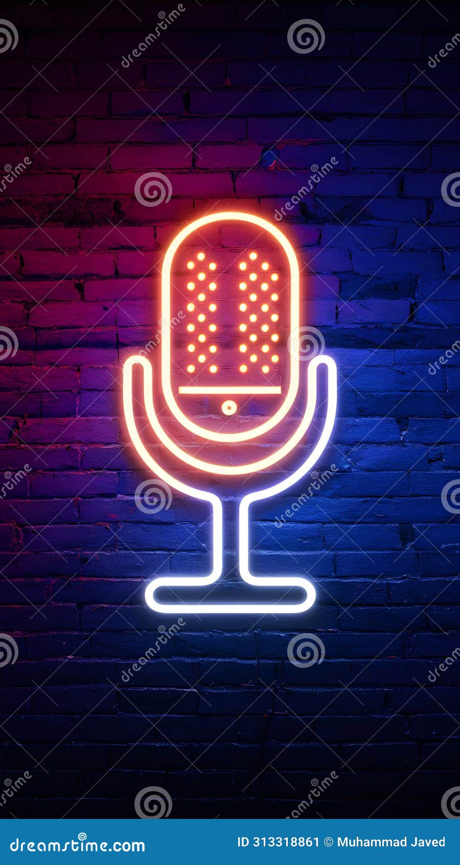 Neon Elegance Studio Microphone Banner Illuminated with Red and Blue ...