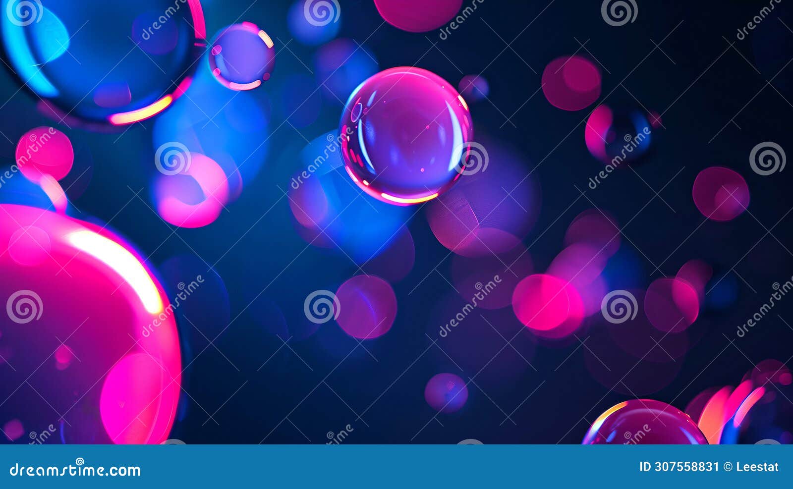 Neon Elegance: Vibrant Bubbles on Dark Blue Background Stock ...