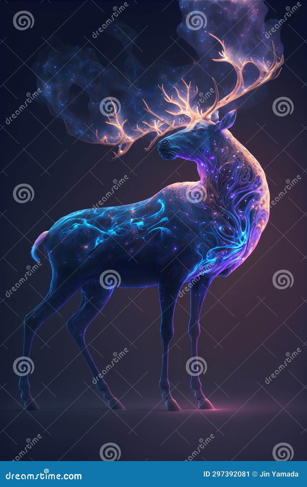 Neon Elk with Glowing Antlers. 3D Illustration Stock Illustration ...