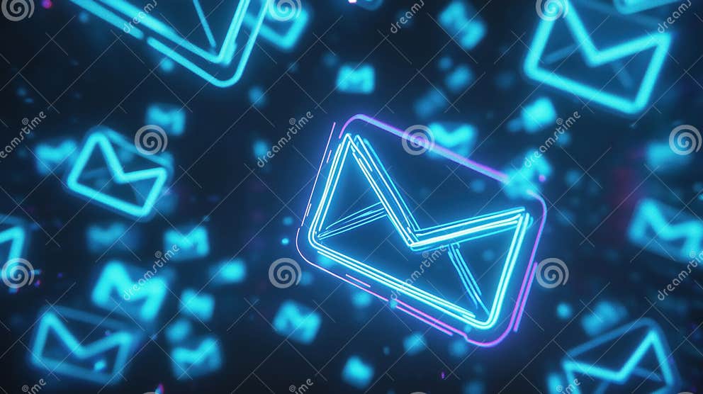Neon Email Icons Floating in Digital Space Stock Image - Image of ...