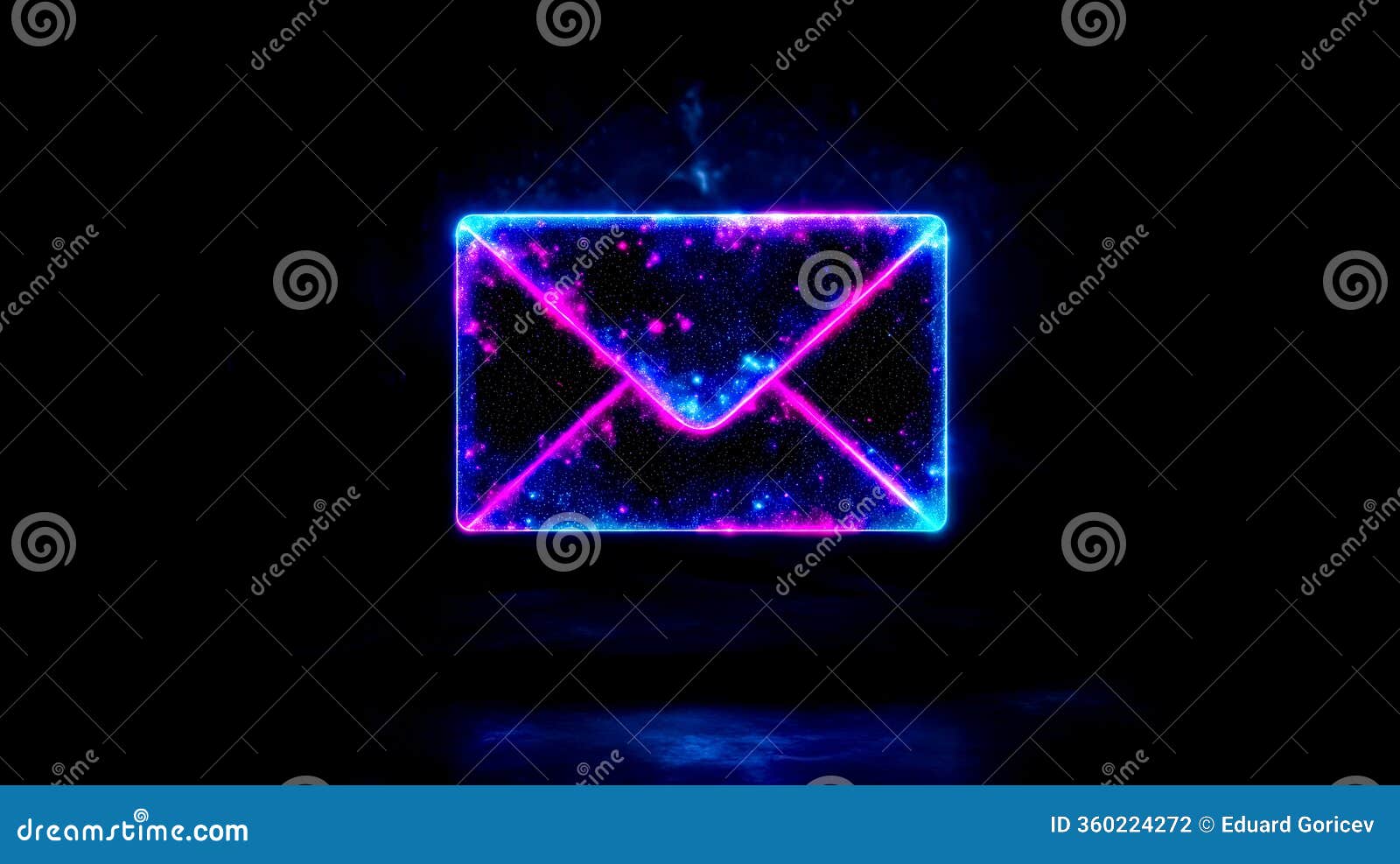 Neon Envelope Icon Reflecting Cosmic Patterns on Dark Background Stock ...