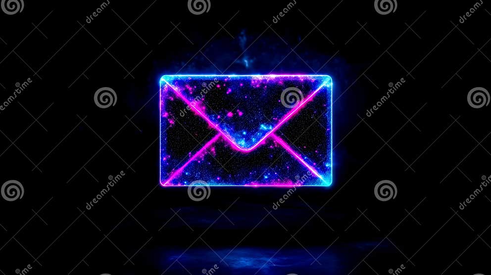 Neon Envelope Icon Reflecting Cosmic Patterns on Dark Background Stock ...