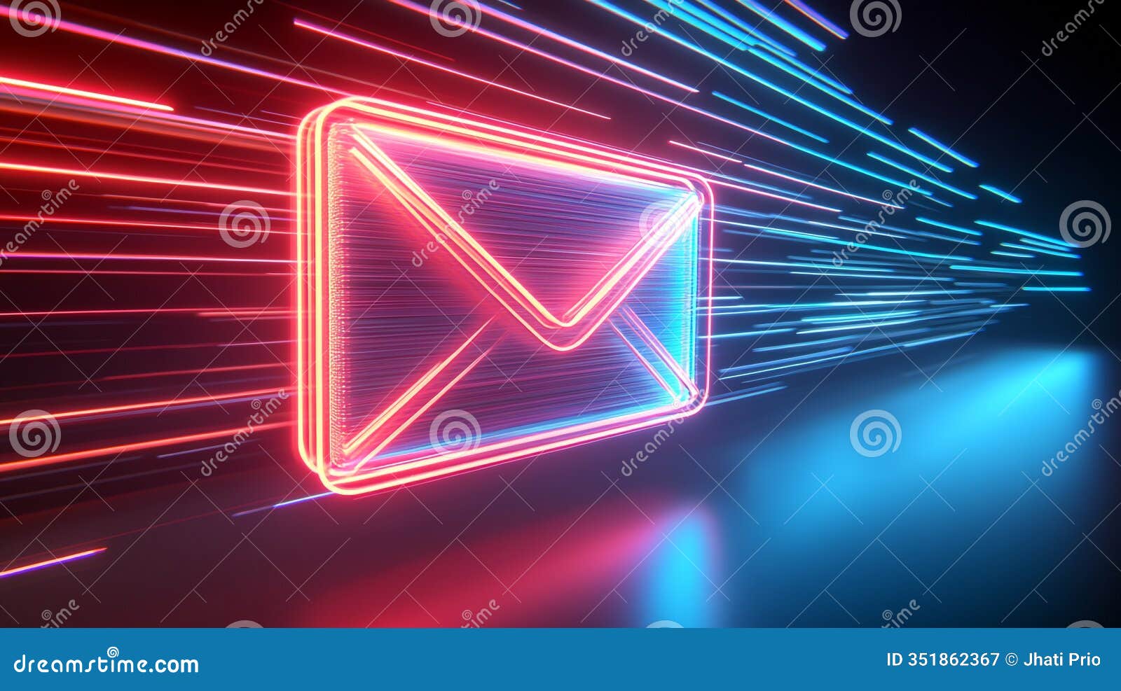 Neon Envelope Symbol Glowing with Dynamic Light Effects in Digital ...