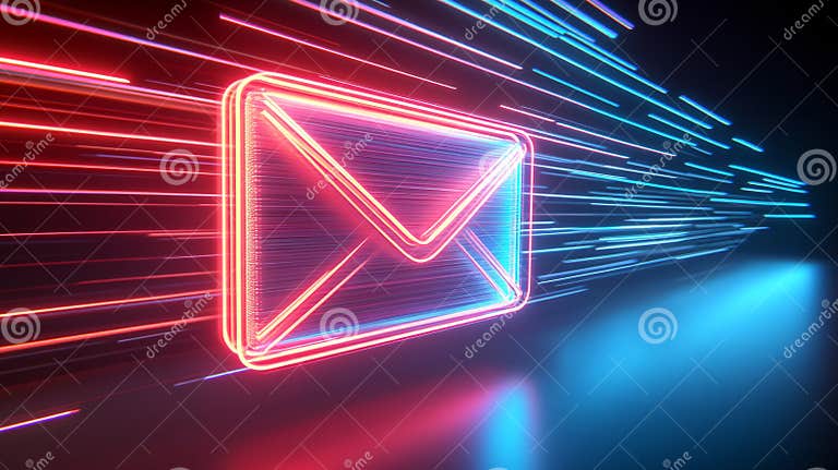 Neon Envelope Symbol Glowing with Dynamic Light Effects in Digital ...