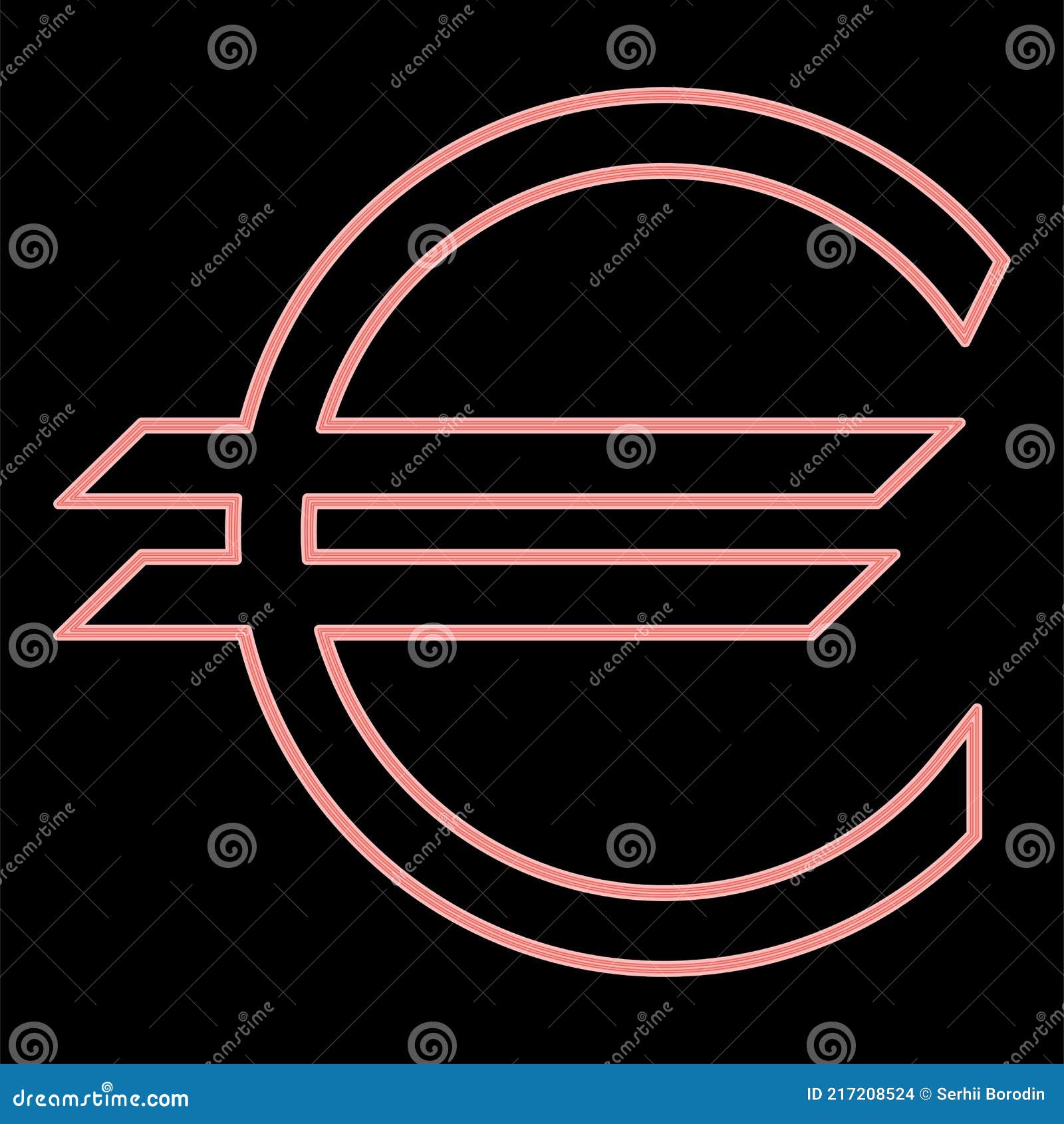 Neon Euro-currency Sign ECU European Symbol Ecu CE Ce Red Color Vector ...