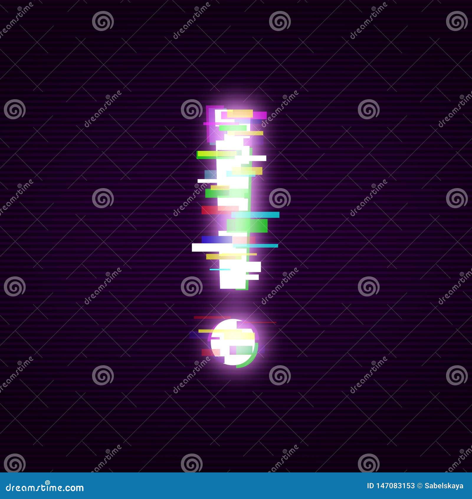 Neon Exclamation Mark with Glitch Effect Abstract Style Stock Vector ...