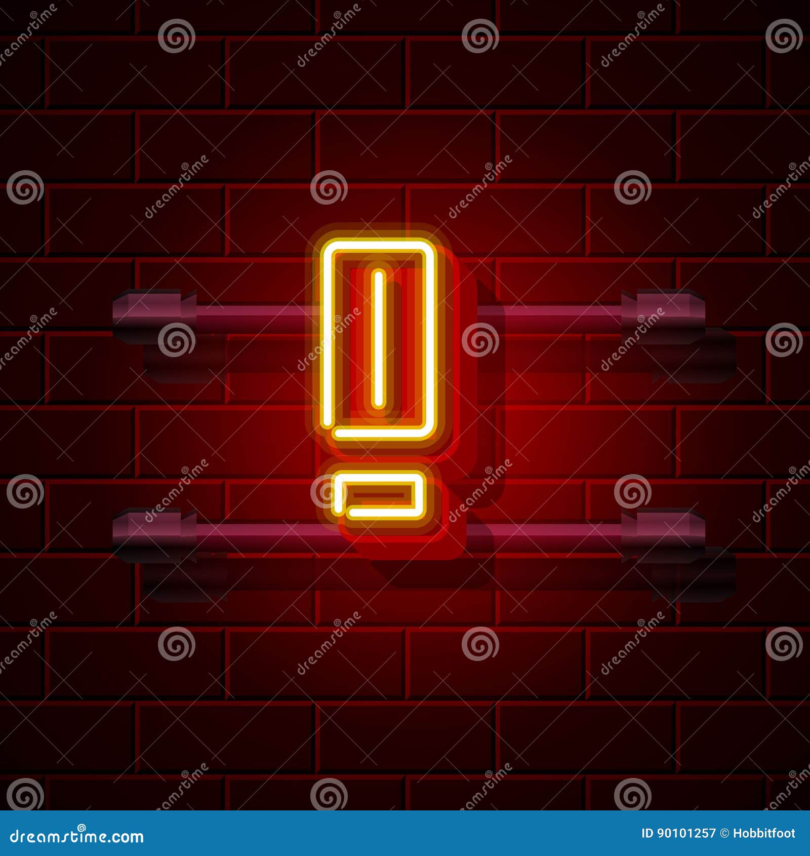 Neon Exclamation Mark. Glowing Quiz Banner. Color Neon Banner On Brick ...