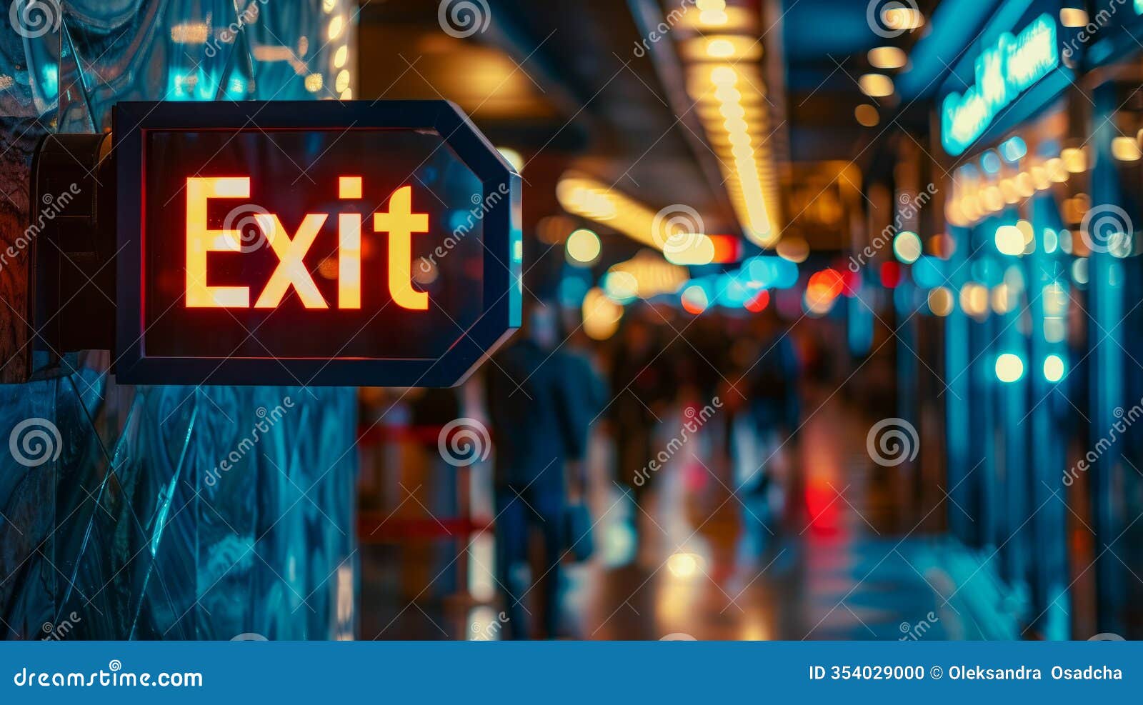 Neon Exit Sign in Airport Terminal Stock Photo - Image of convenience ...