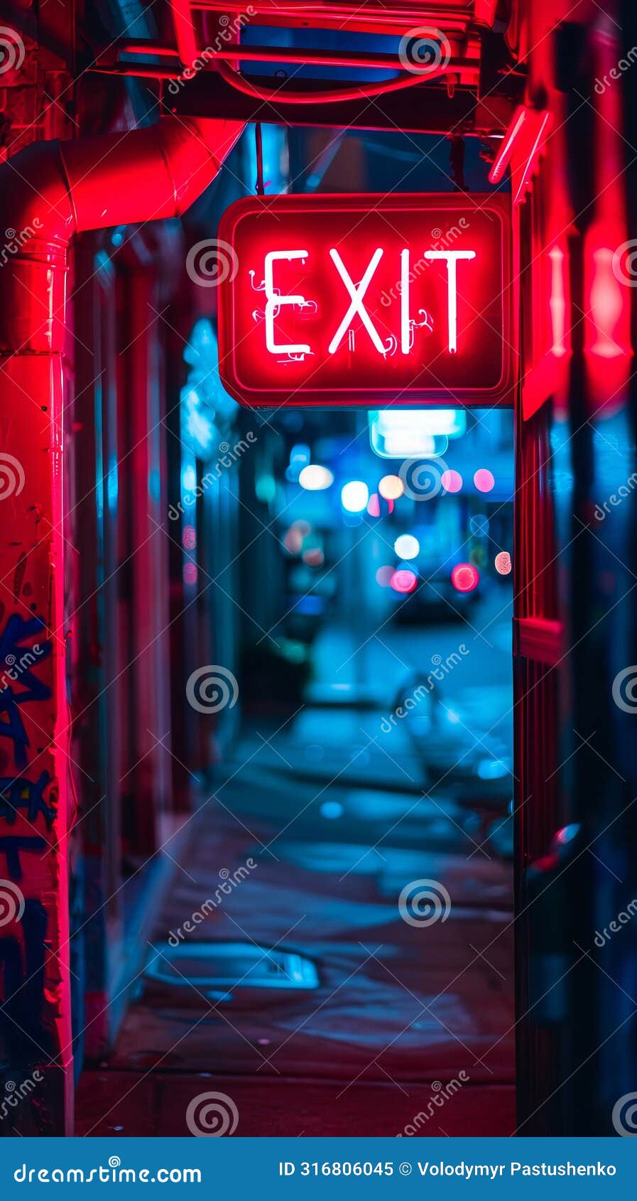 A Neon Exit Sign in a Dark Alley Stock Image - Image of generated, city ...