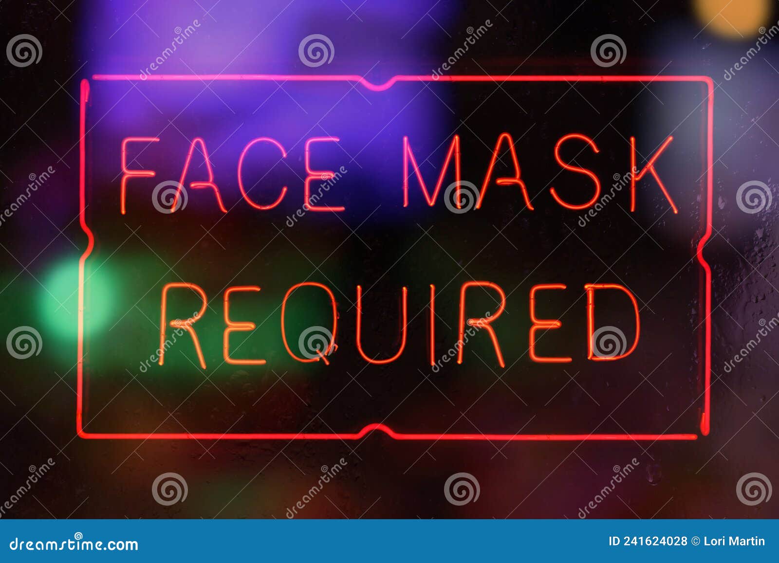 Neon Face Mask Required Sign in Rainy Store Window Stock Illustration ...