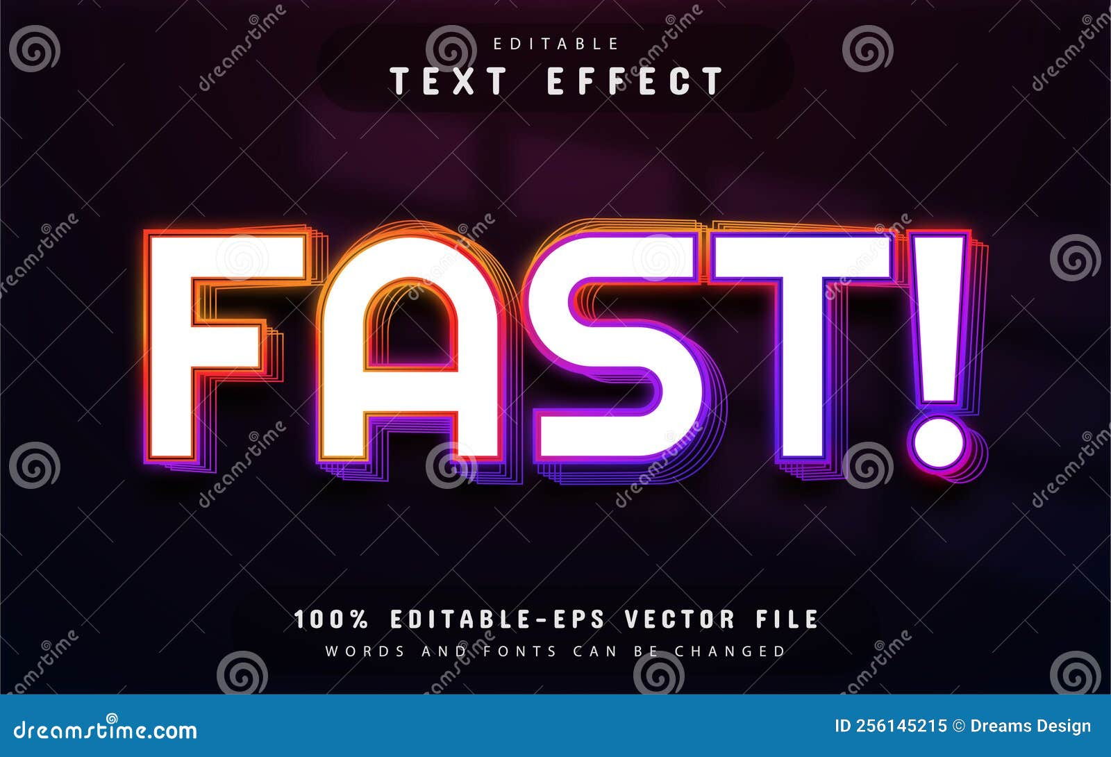 Neon Fast Text Effect Editable Stock Vector - Illustration of word ...