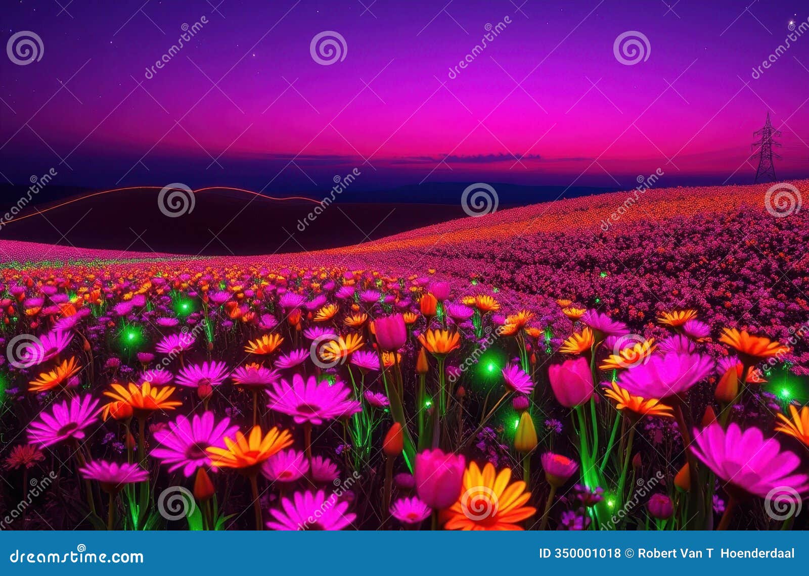 A Neon Field of Spring Flowers at 9-12-2024 Stock Illustration ...